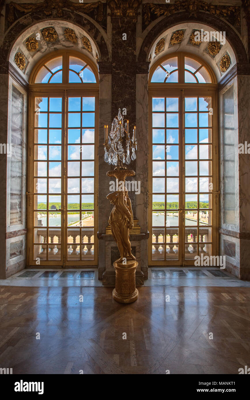Luxury palace glass windows in a hall with a bright light ahead Stock ...