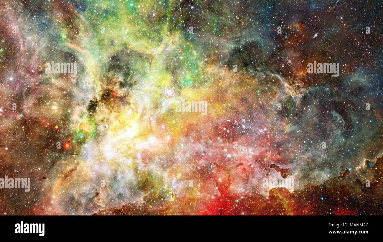 Abstract bright colorful universe. Nebula night starry sky in rainbow ...