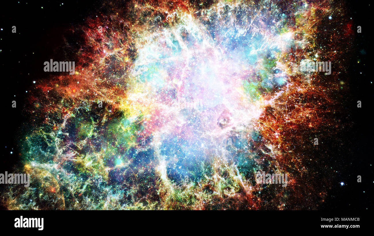 Colored clouds in nebula. Combined version of Hubble space telescope ...