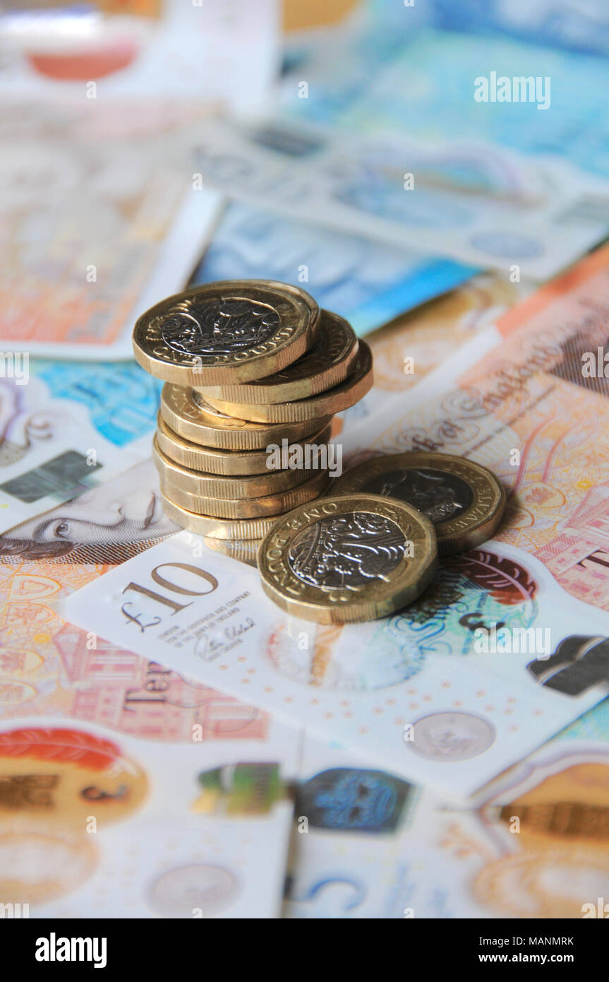 UK Sterling Currency - new notes and coins for 2018. new £1 coins and £ ...