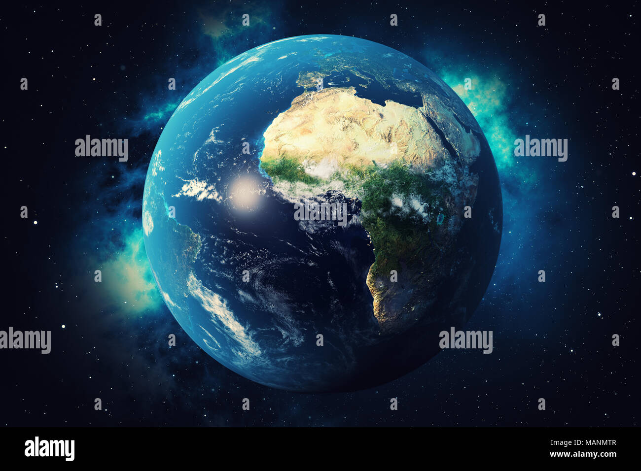 3D Rendering World Globe. Earth Globe with Backdrop Stars and Nebula ...