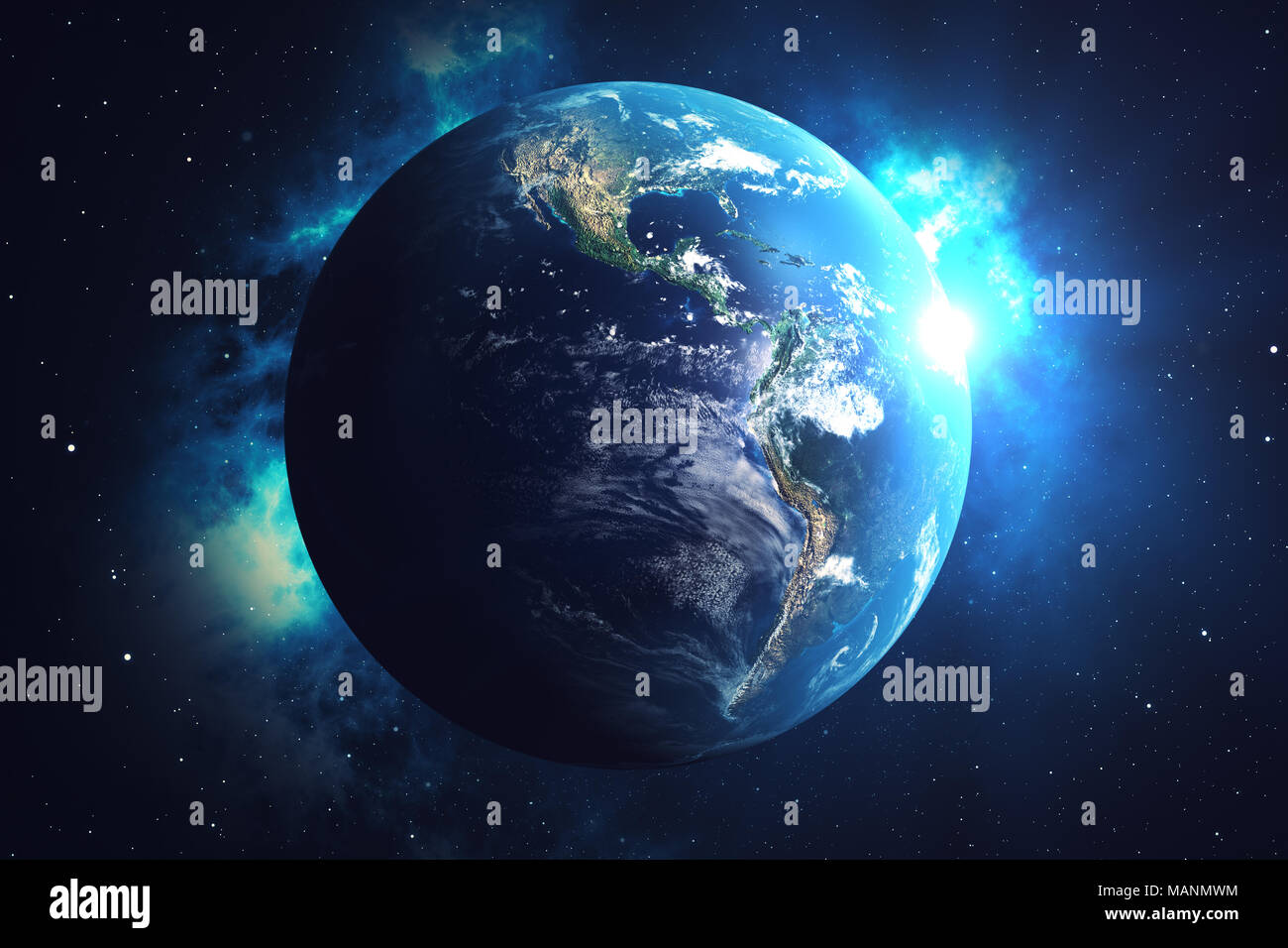 3D rendering Network and data exchange over planet earth in space ...