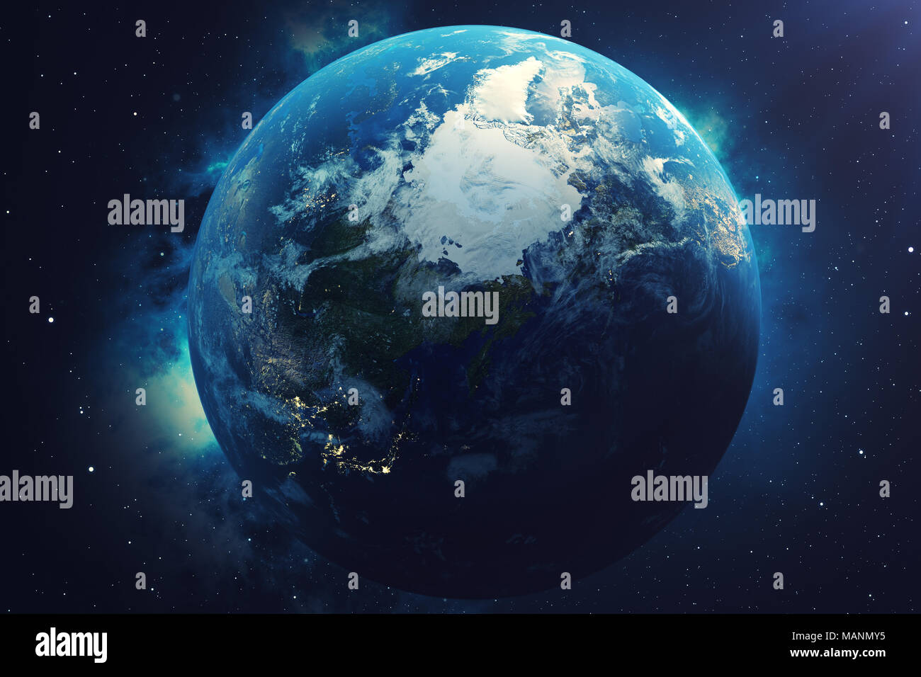 3D Rendering World Globe. Earth Globe with Backdrop Stars and Nebula ...