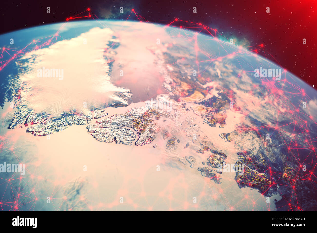 3D rendering Network and data exchange over planet earth in space. The ...