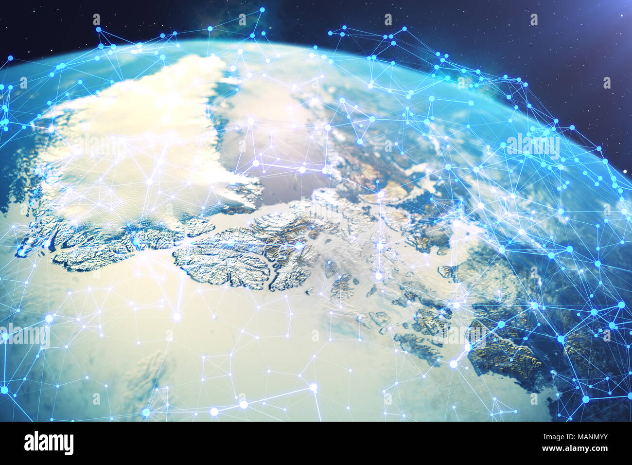 3D rendering Network and data exchange over planet earth in space ...