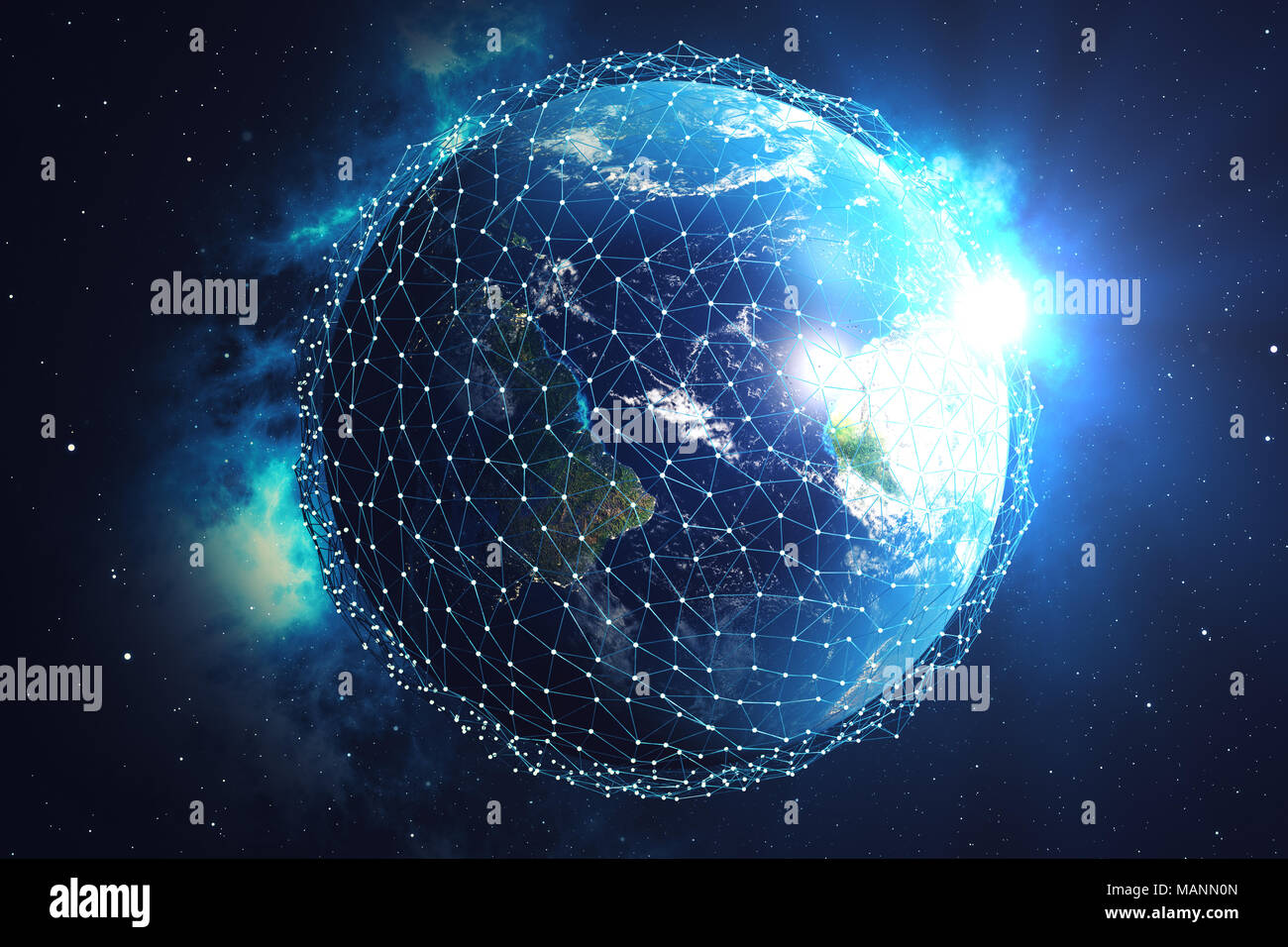 3D rendering Network and data exchange over planet earth in space ...