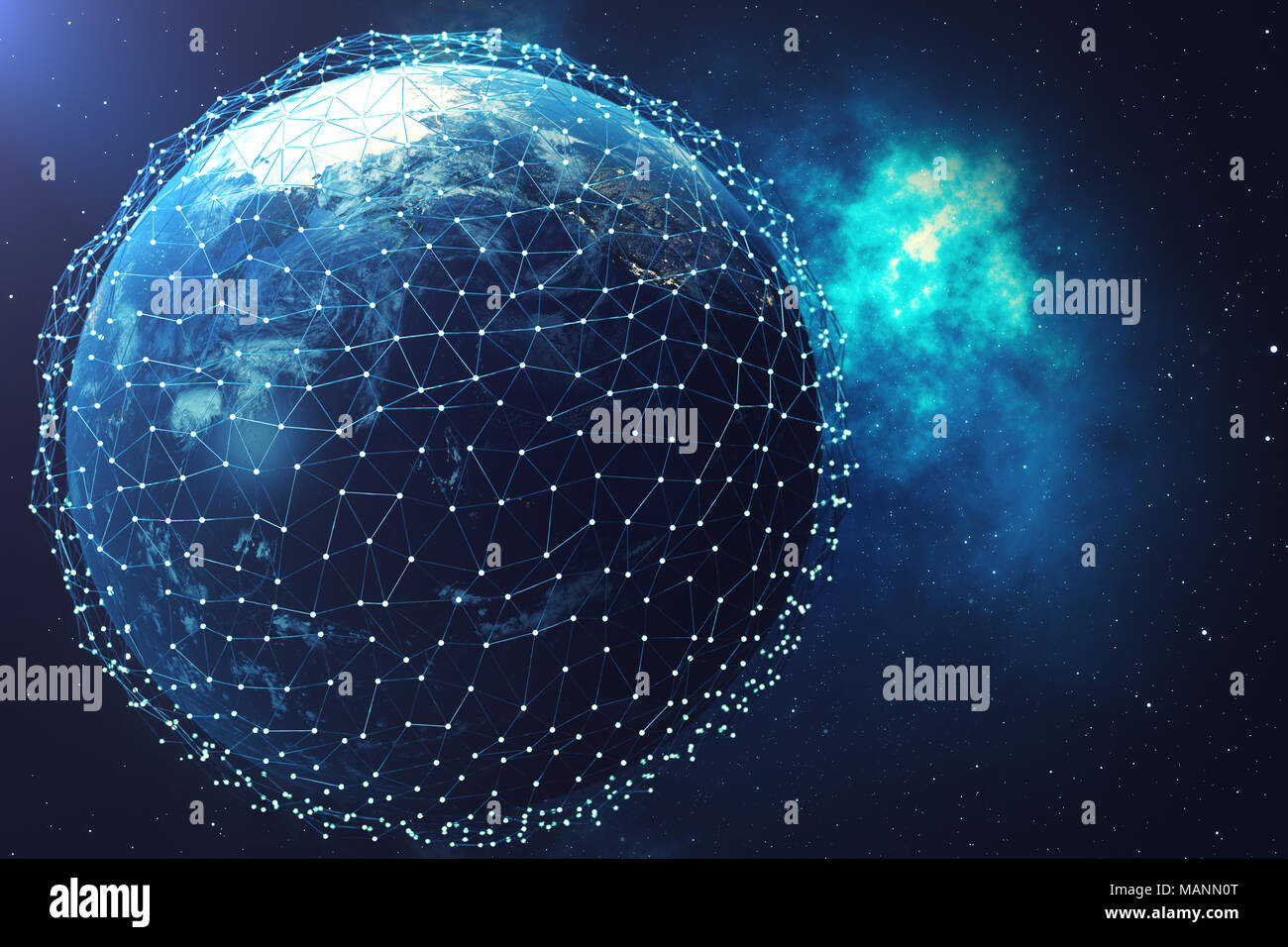 3D rendering Network and data exchange over planet earth in space ...