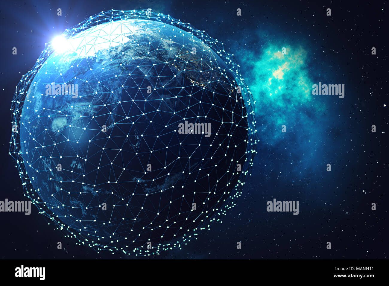 3D rendering Network and data exchange over planet earth in space ...