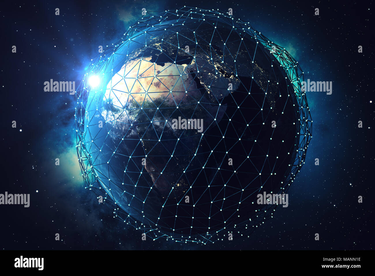 3D rendering Network and data exchange over planet earth in space ...
