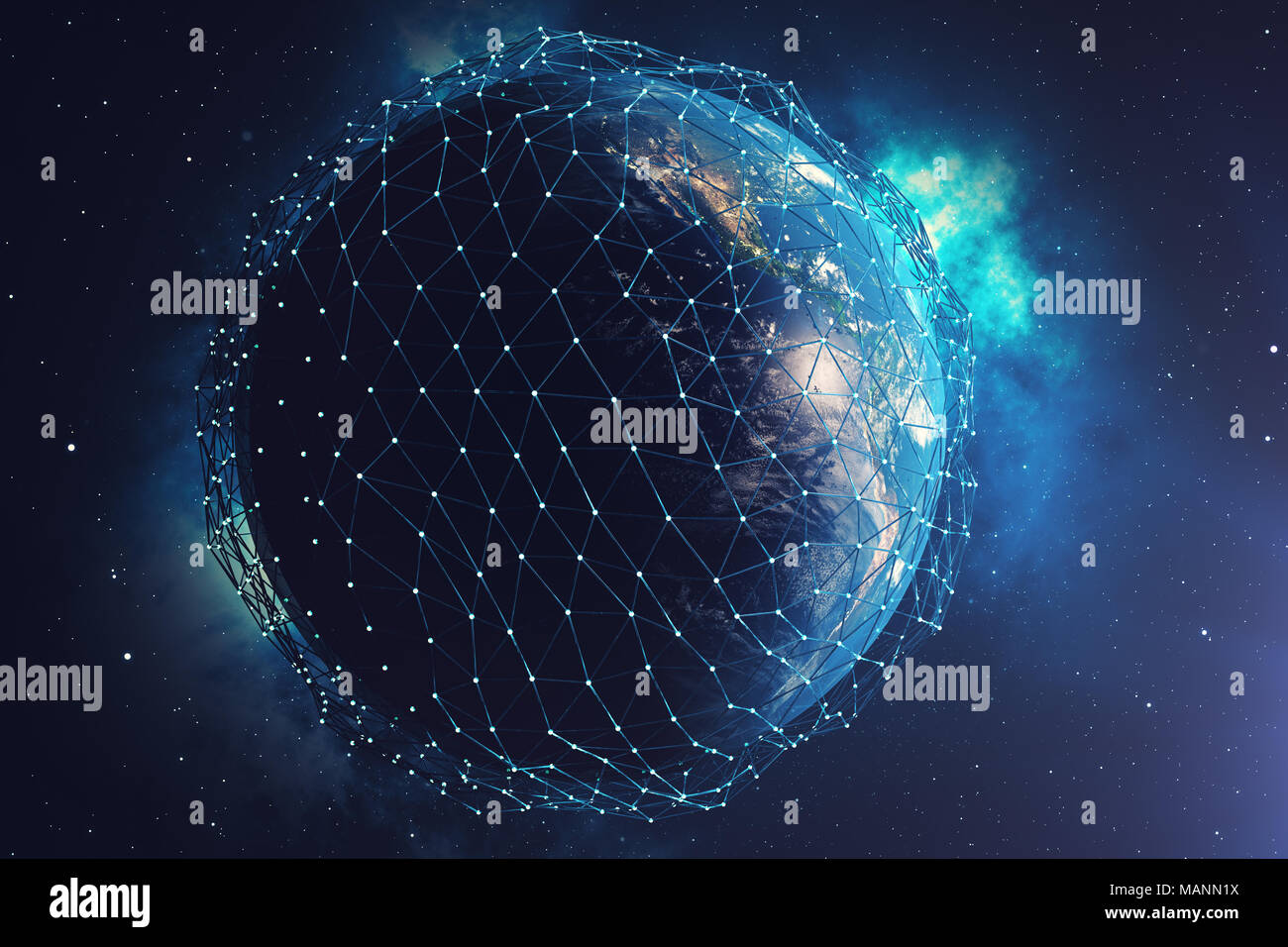 3D rendering Network and data exchange over planet earth in space ...