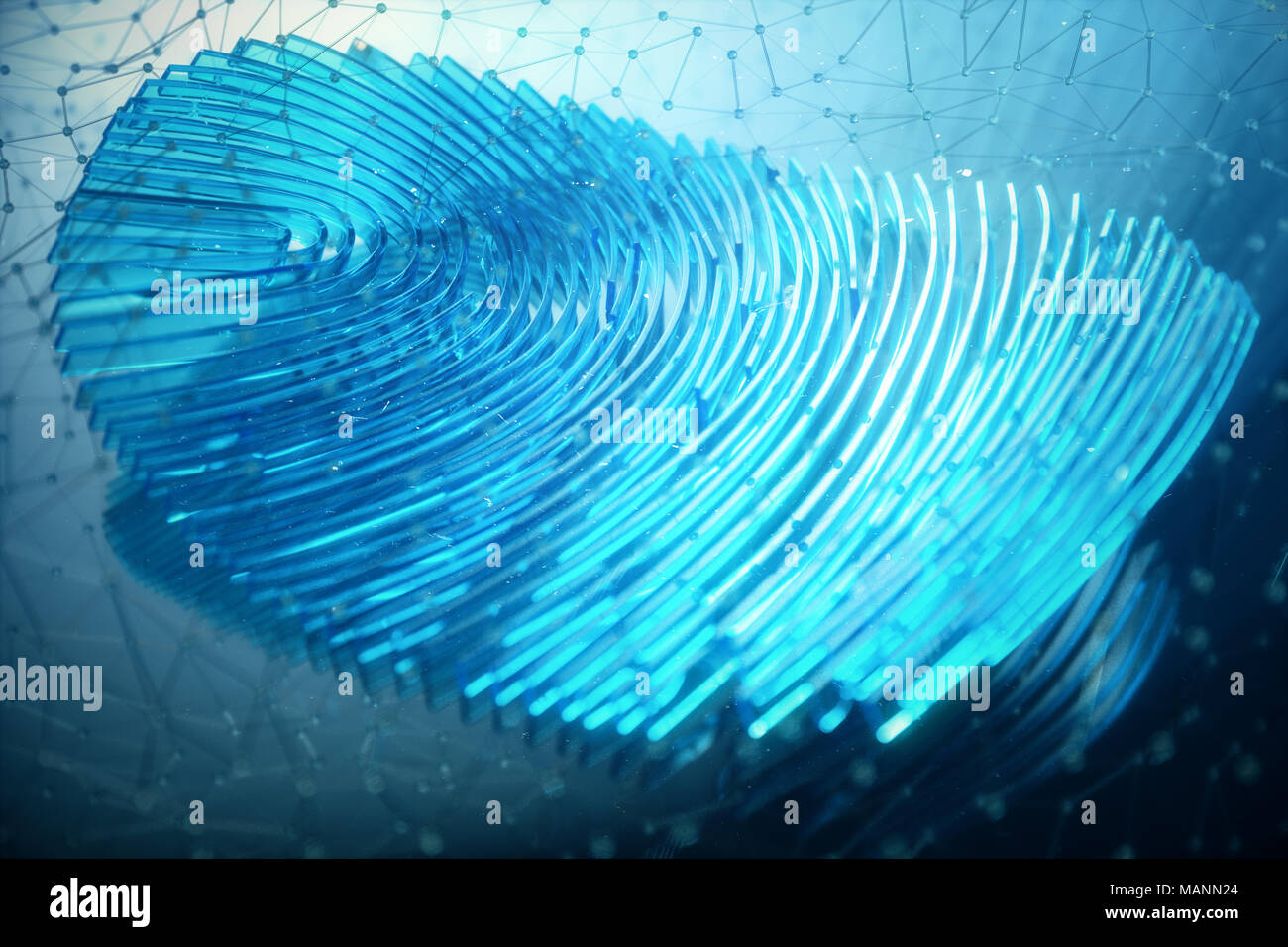 3D illustration Fingerprint scan provides security access with biometrics identification ...