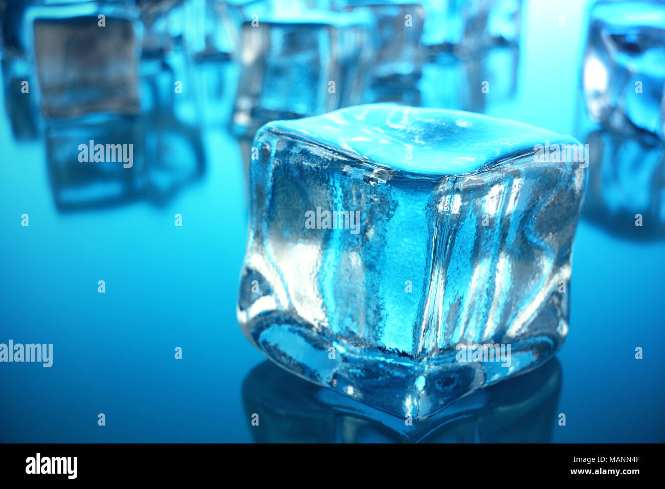 3D rendering ice cube on blue tint background. Frozen water cube Stock ...