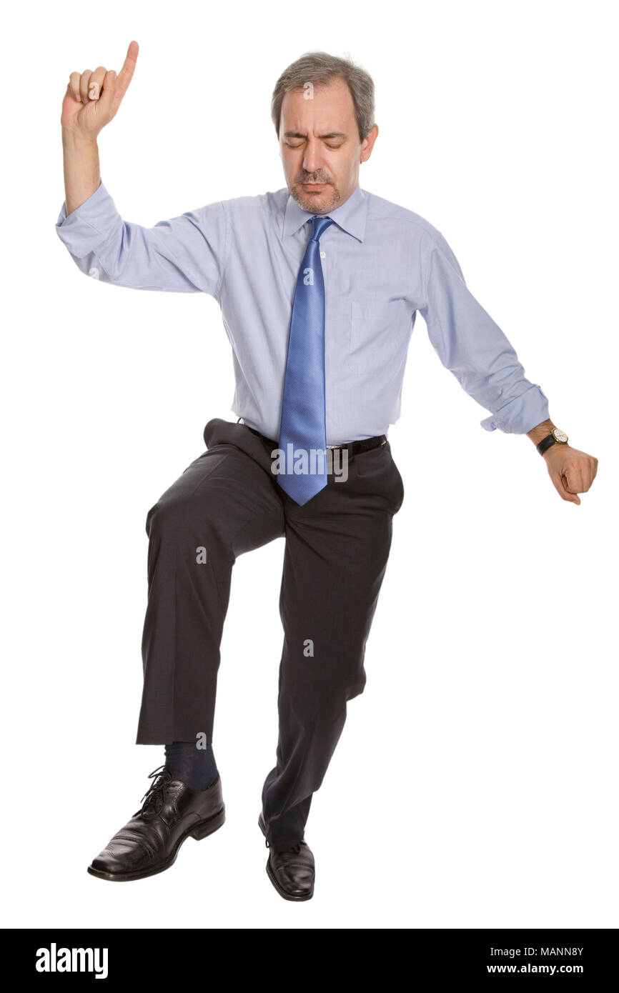 happy mature man with wide open arms, winning, isolated on white Stock ...