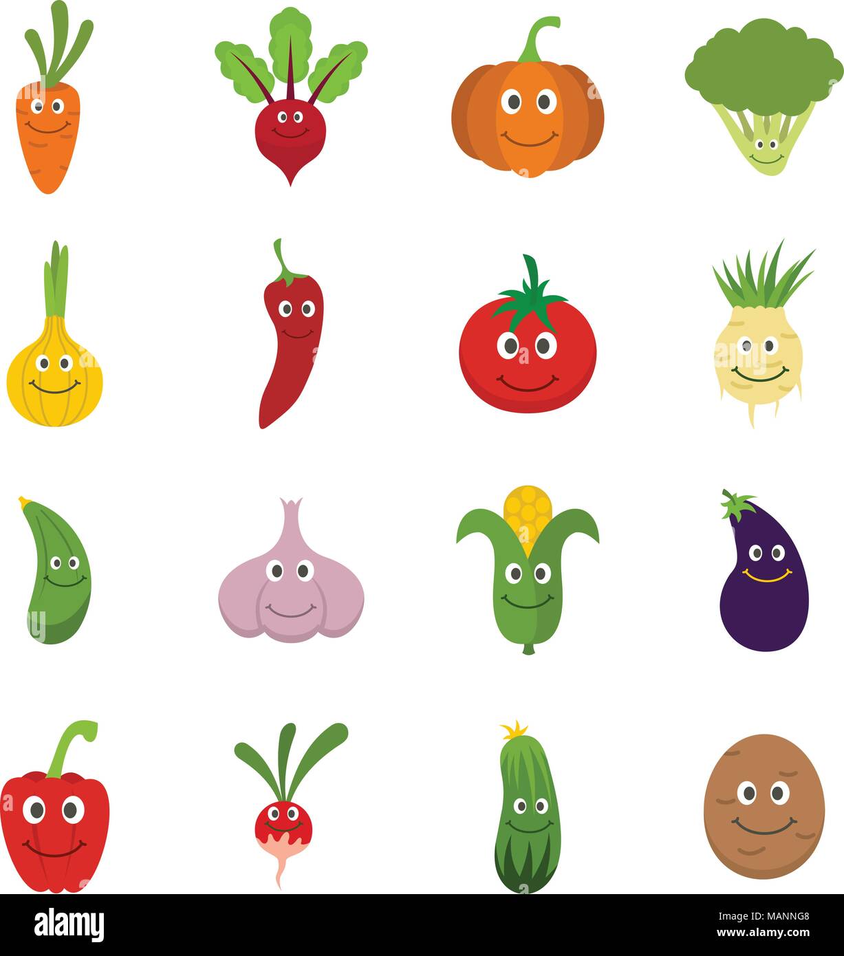 Smiling vegetables icons set vector flat Stock Vector Image & Art - Alamy