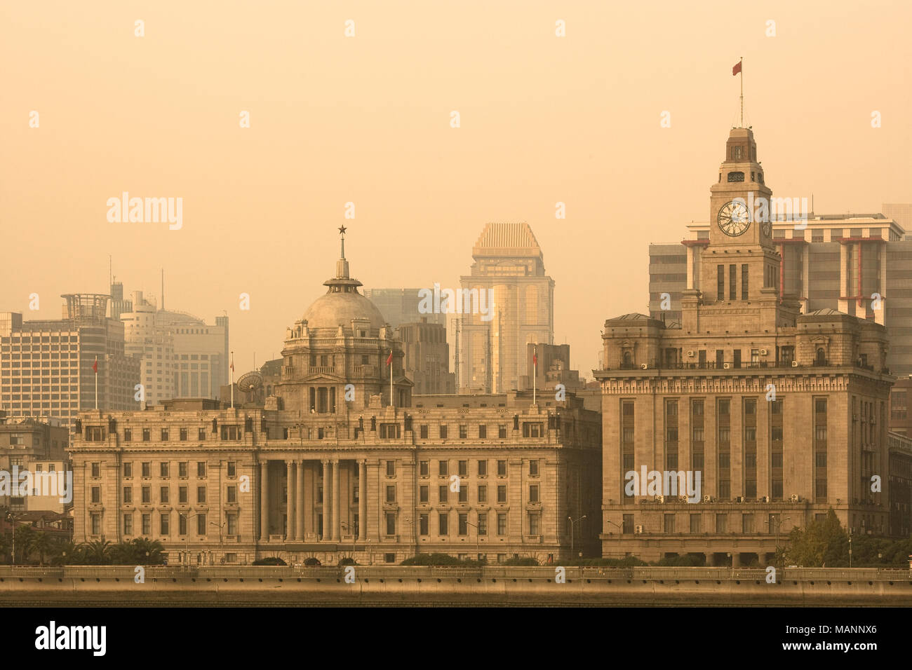 The Bund skyline across the Huangpu river from Pudong, Shanghai, China ...