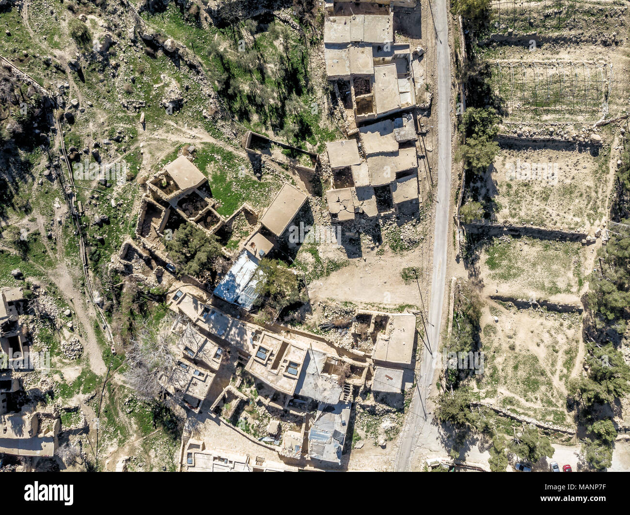 Aerial view of the village Dana and its surroundings at the edge of the ...