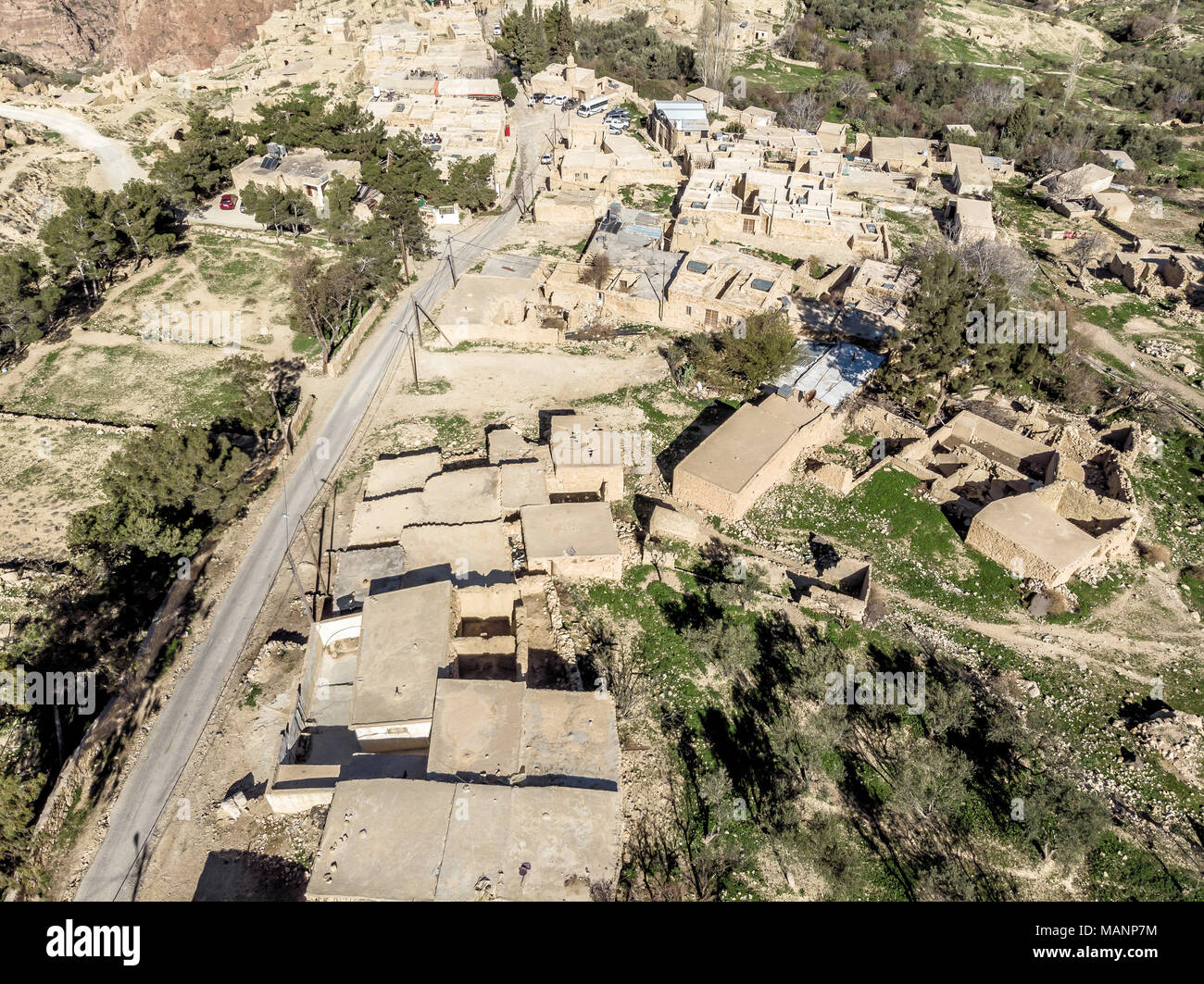 Aerial view of the village Dana and its surroundings at the edge of the ...