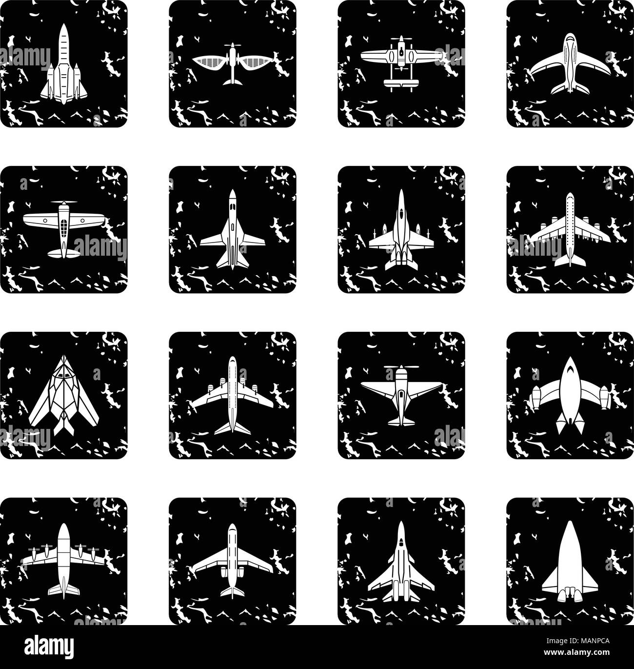 Airplane top view icons set grunge vector Stock Vector Image & Art - Alamy