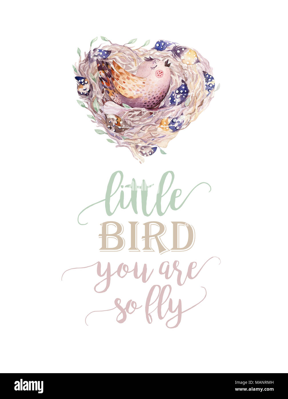 Hand drawing happy easter watercolor bird net with eggs, leaves ...