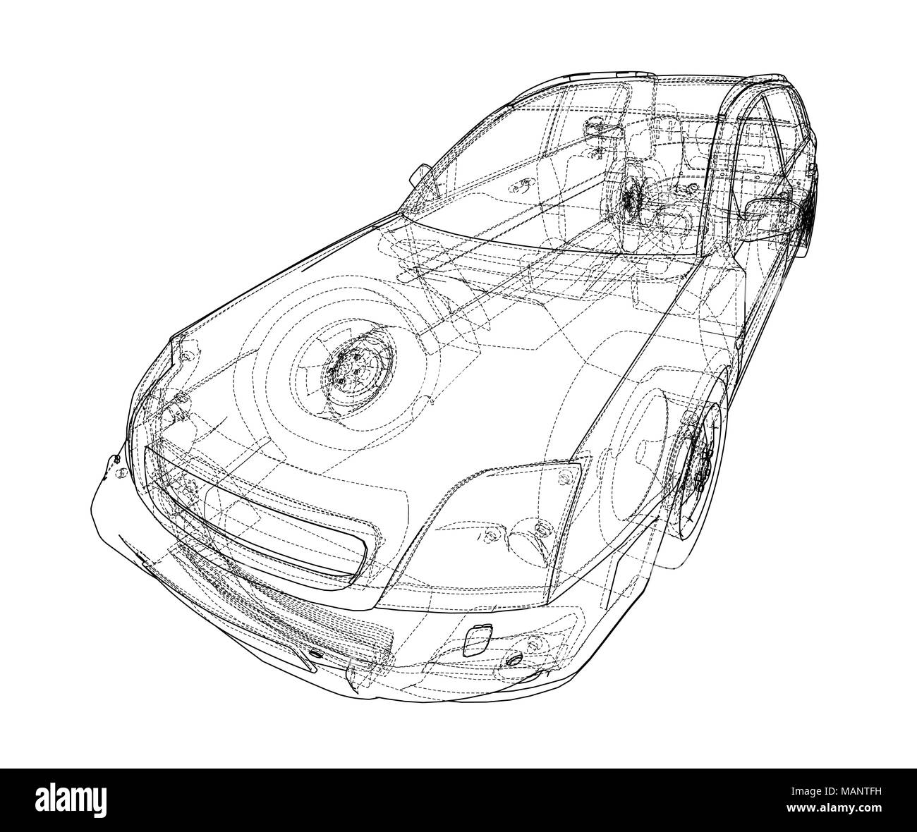 Concept car blueprint. 3d illustration. Wire-frame style Stock Photo ...
