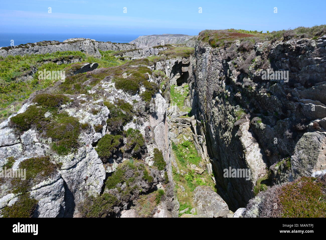 The Earthquake on the west coast of Lundy Island, Devon, UK Stock Photo ...