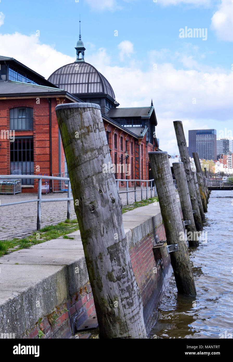 Altona Fischmarkt or fish market hall, Hamburg. Brick stone building ...