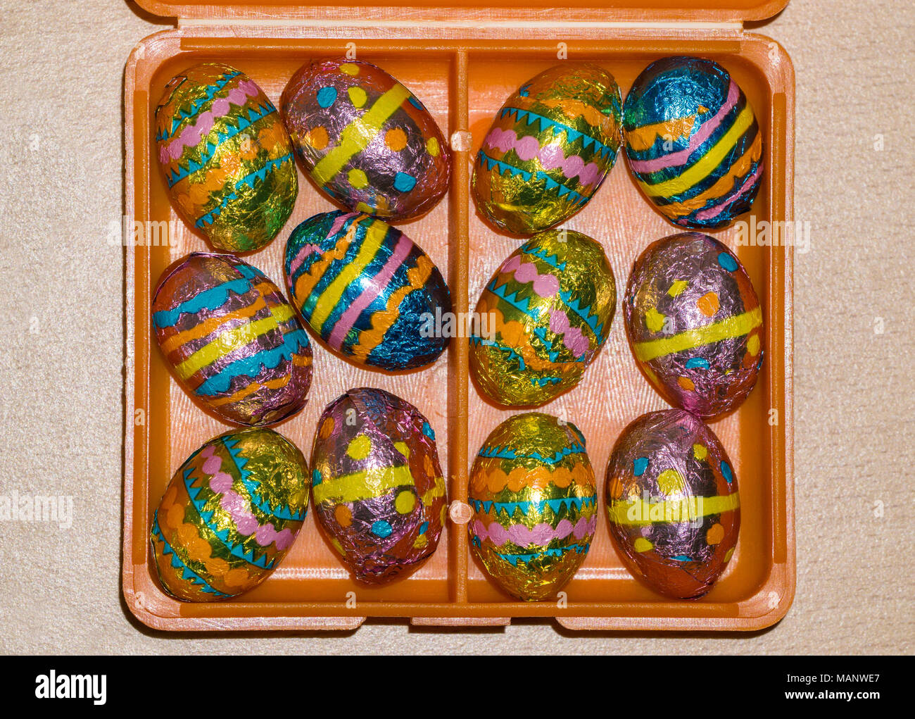 foil wrapped mini chocolate easter eggs in box Stock Photo - Alamy