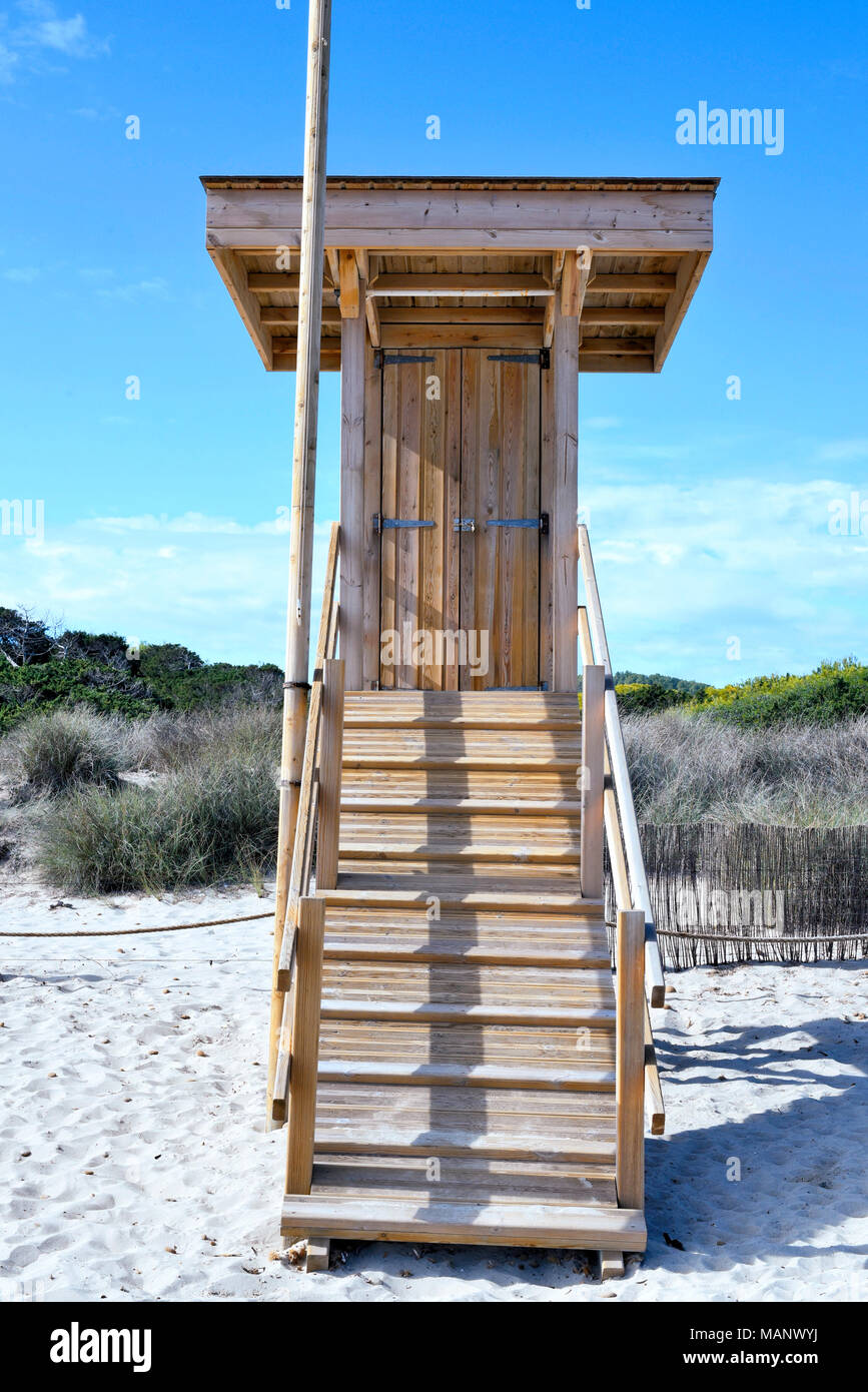 Rescue tower or wooden watchtower on the beach. Lifeguard tower in the ...