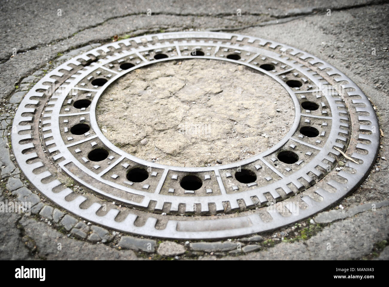 Gully or manhole on an old street. Detail shot Stock Photo - Alamy