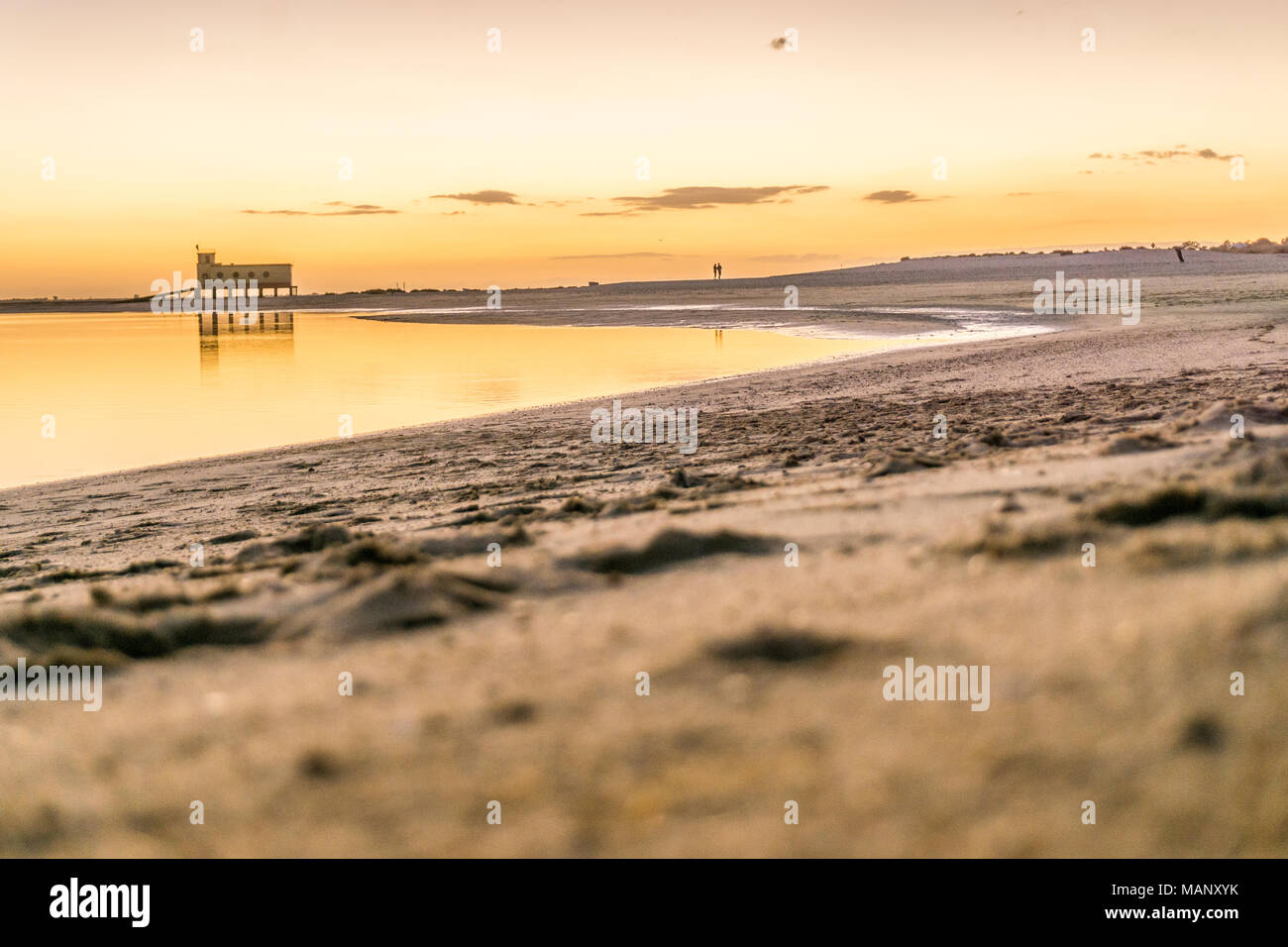 Beautiful beach in Fuseta by Ria Formosa with unique building after ...
