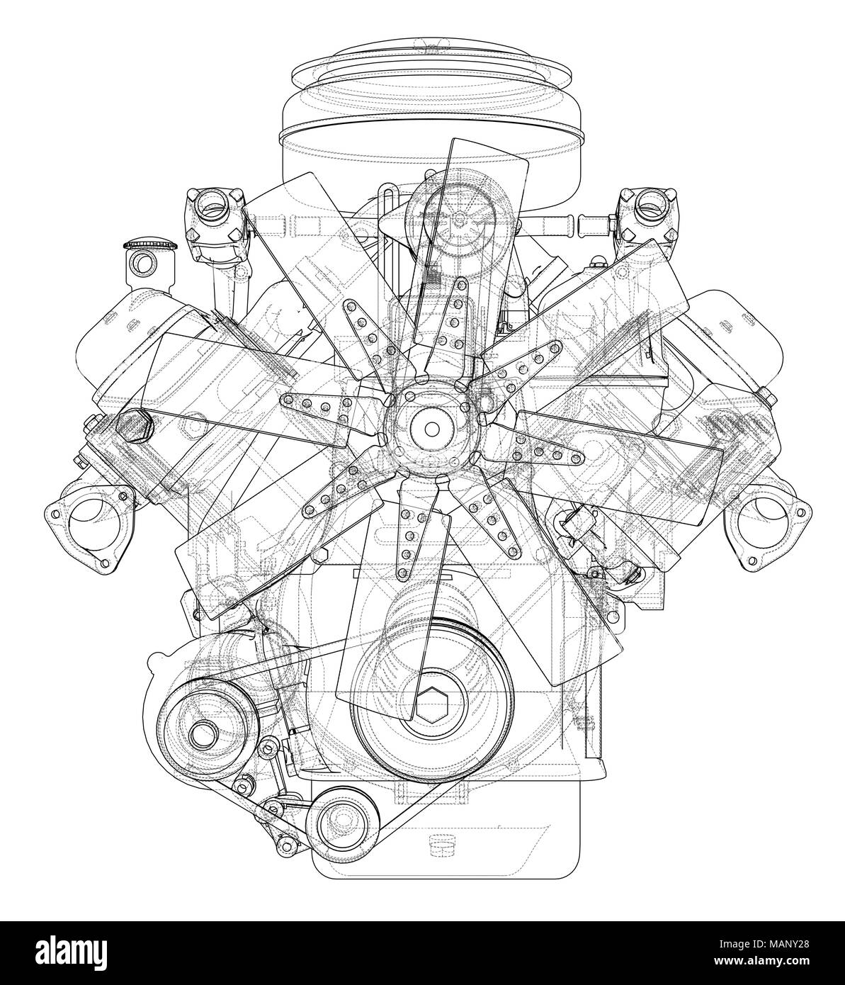 Engine sketch. 3d illustration Stock Photo - Alamy