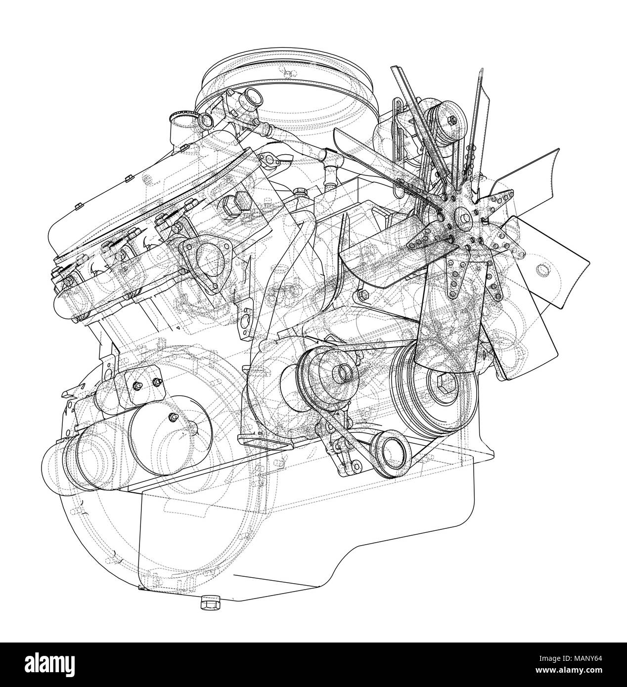 Engine sketch. 3d illustration Stock Photo - Alamy