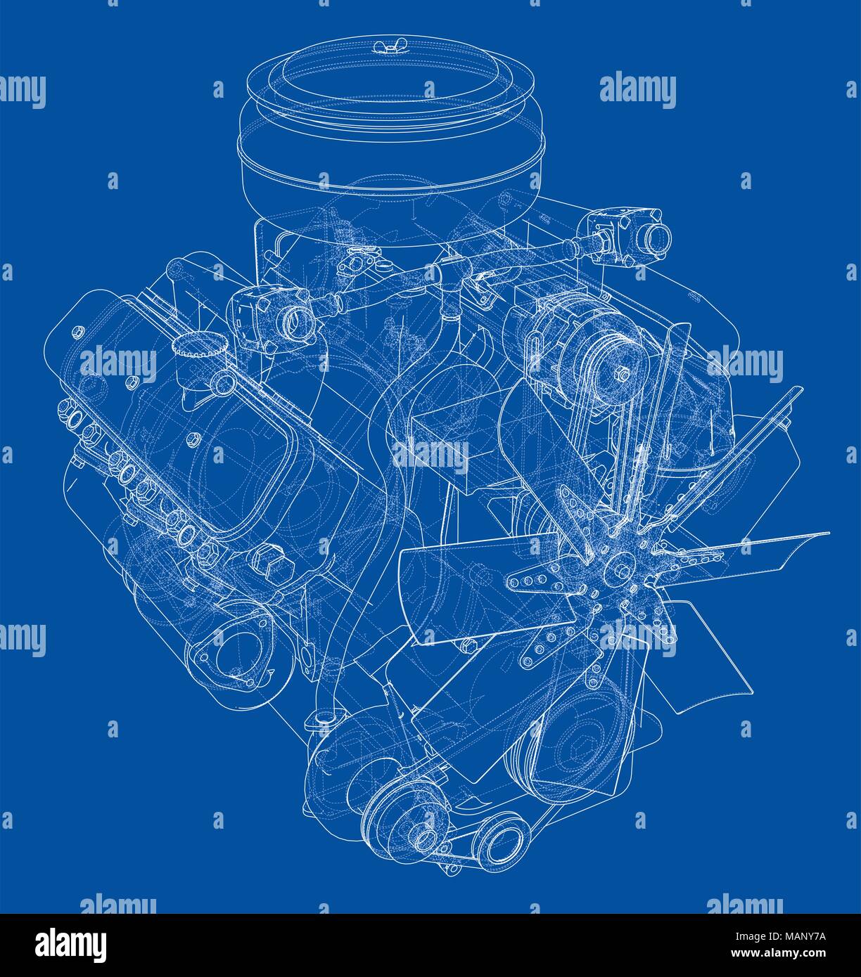 Engine sketch. 3d illustration Stock Photo - Alamy