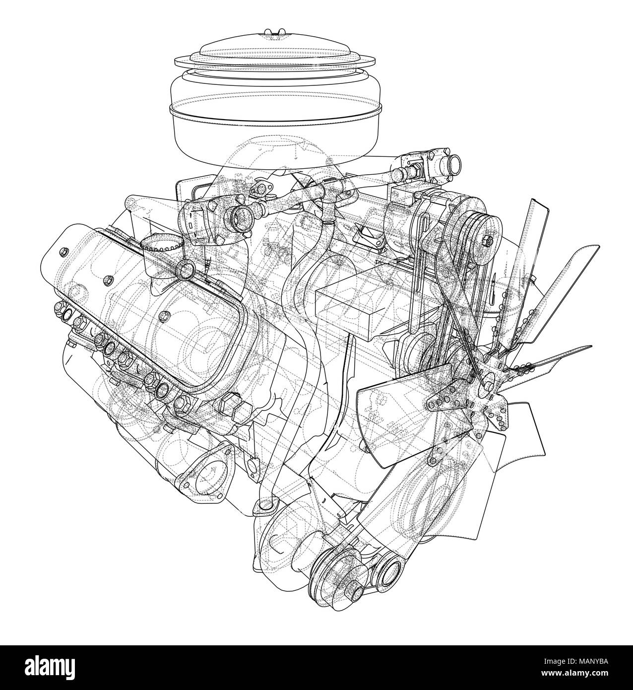 Engine sketch. 3d illustration Stock Photo - Alamy
