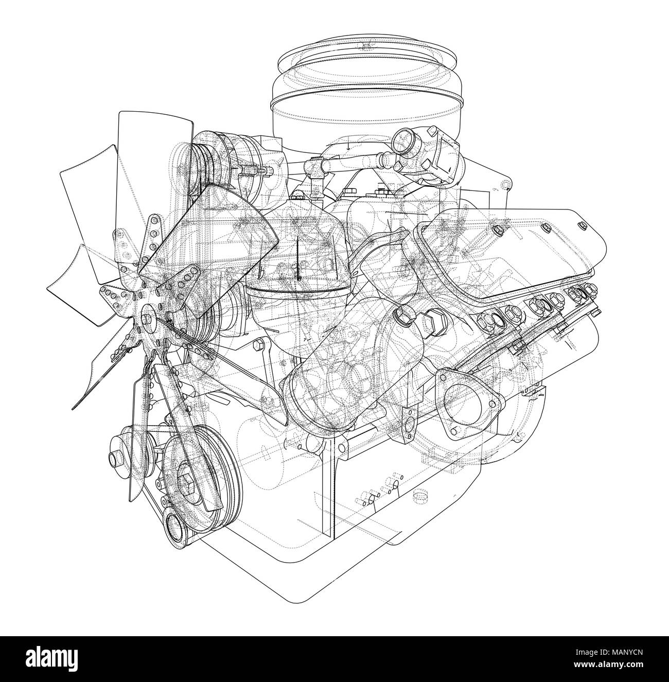 Engine sketch. 3d illustration Stock Photo - Alamy
