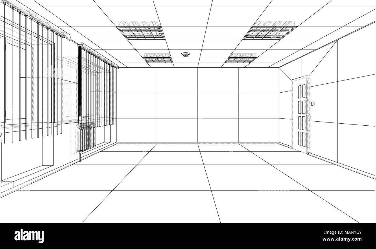 Interior sketch or blueprint. 3d illustration. Wire-frame style Stock ...