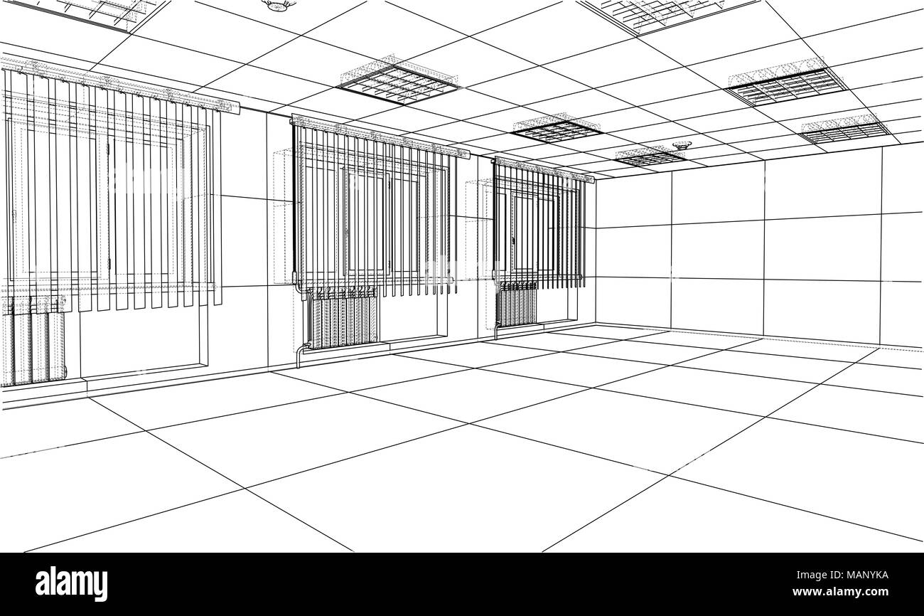 Interior sketch or blueprint. 3d illustration. Wire-frame style Stock ...