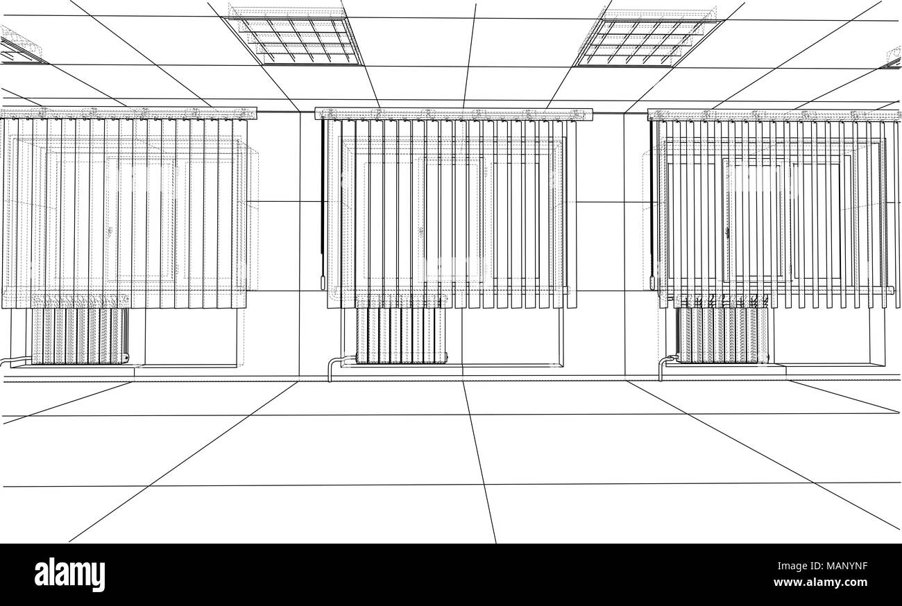 Interior sketch or blueprint. 3d illustration. Wire-frame style Stock ...