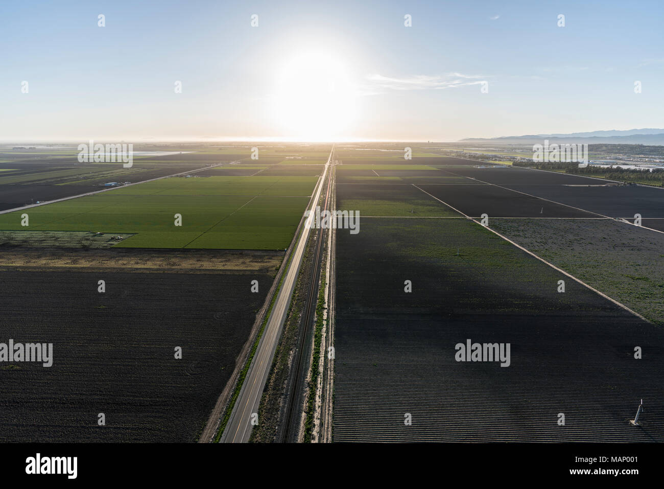 Aerial view of coastal farm fields near Oxnard and Camarillo in Ventura ...