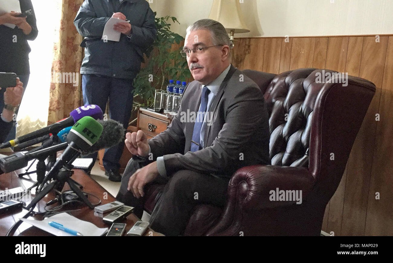 Russia's Ambassador to Ireland Yury Filatov during a press conference ...