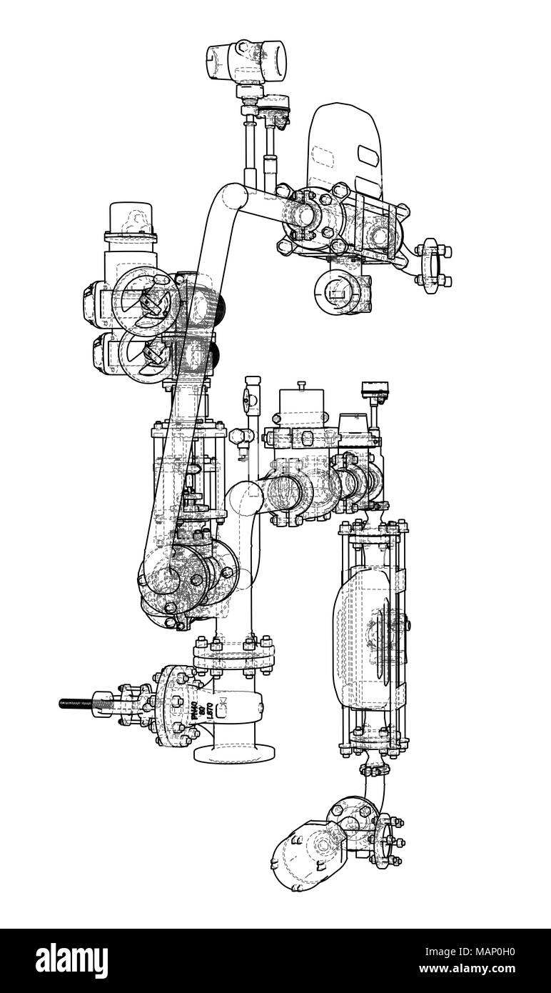 Sketch or blueprint industrial equipment. 3d illustration Stock Photo ...
