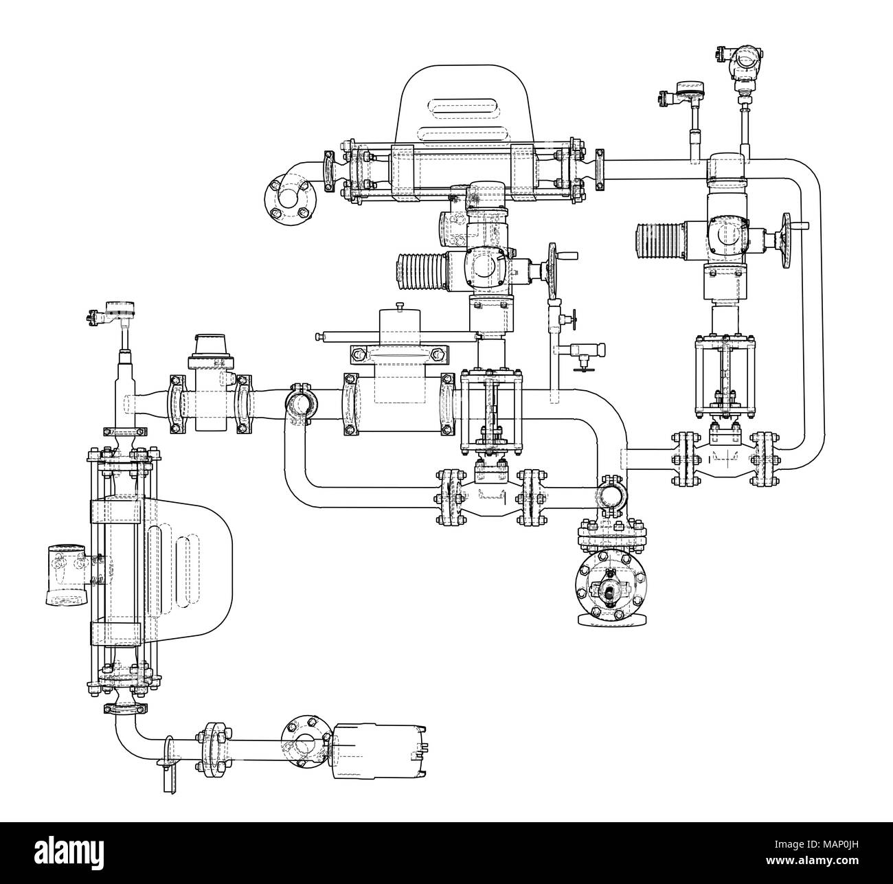 Sketch or blueprint industrial equipment. 3d illustration Stock Photo ...