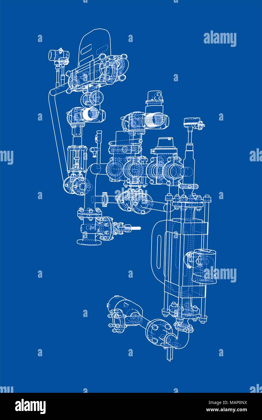 Sketch or blueprint industrial equipment. 3d illustration Stock Photo ...