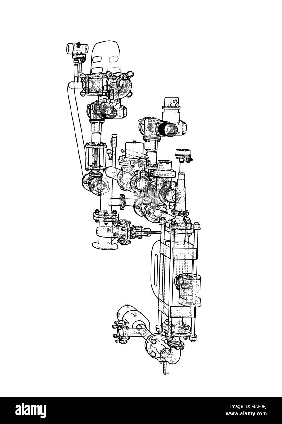 Sketch or blueprint industrial equipment. 3d illustration Stock Photo ...