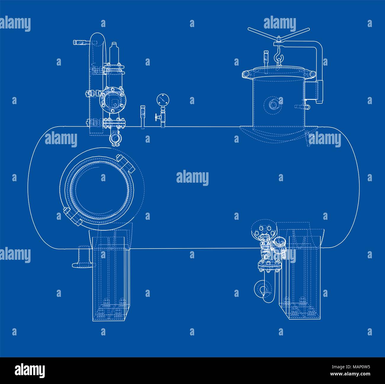 Sketch or blueprint industrial equipment. 3d illustration Stock Photo ...