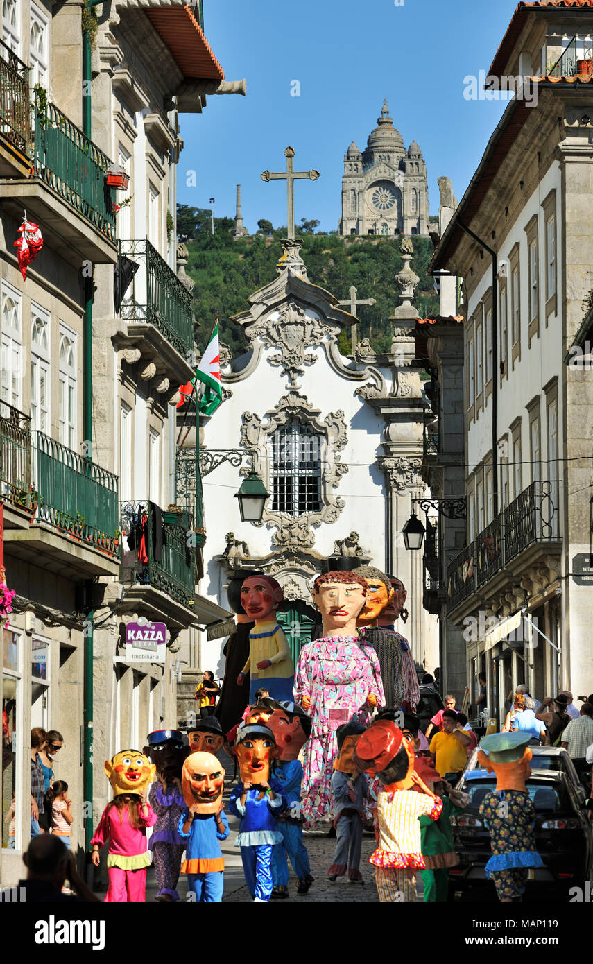Traditional big-headed masks of Minho at the historical centre of Viana ...