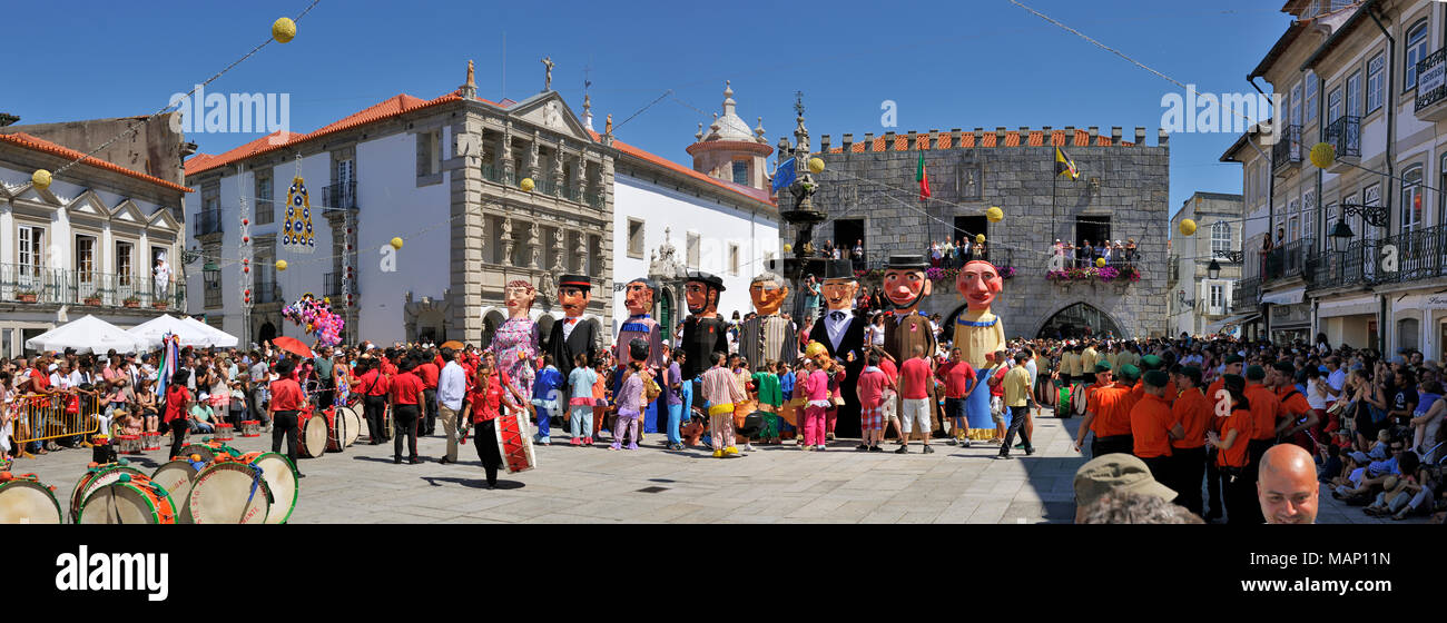 Traditional big-headed masks of Minho at the historical centre of Viana ...