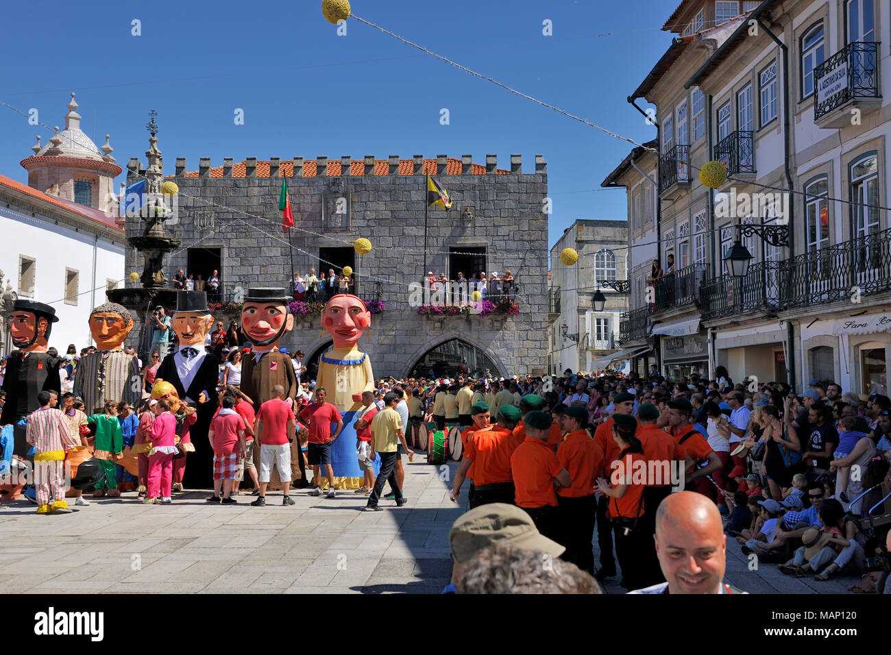 Traditional big-headed masks of Minho at the historical centre of Viana ...