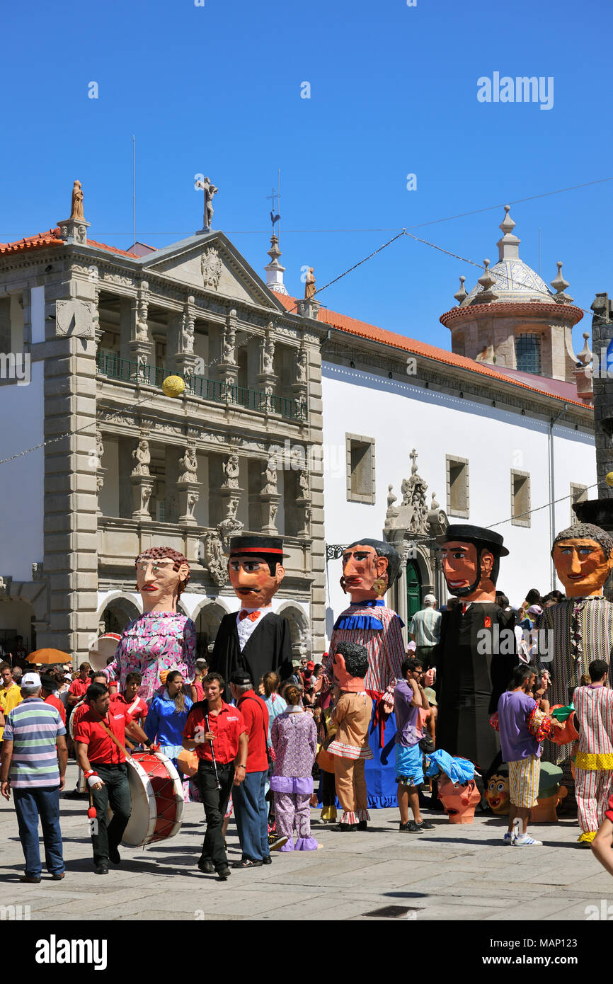 Traditional big-headed masks of Minho at the historical centre of Viana ...