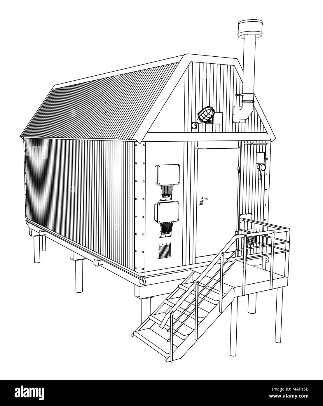 Wire-frame industrial building. 3d illustration. Wire-frame style Stock ...